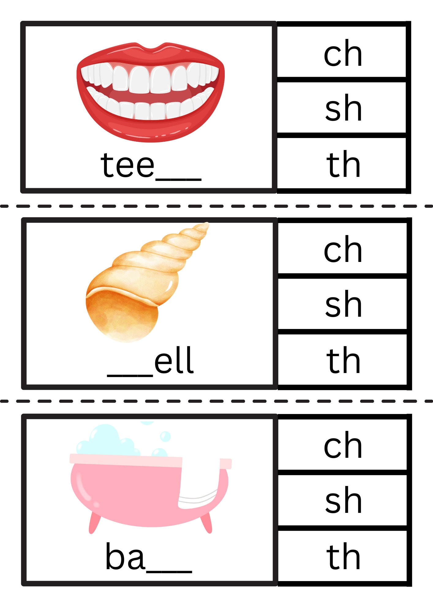 Digraph Clip Card Activity, Sh, Ch, Th Digraphs, DIGITAL DOWNLOAD ...