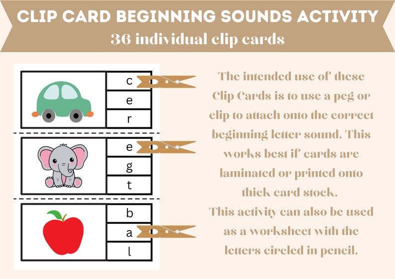 Clip Card Beginning Letter Sounds Activity DIGITAL DOWNLOAD - Etsy