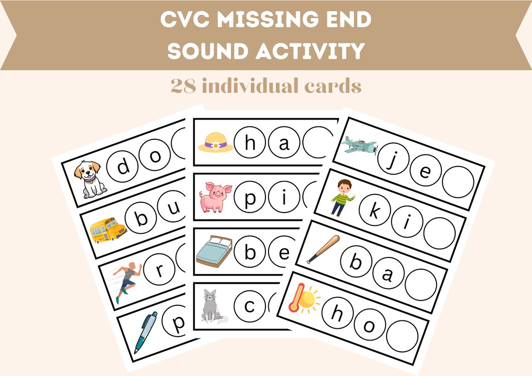 CVC Missing End Sound Activity, Literacy, Reading, PRINTABLE, Set of 28 ...