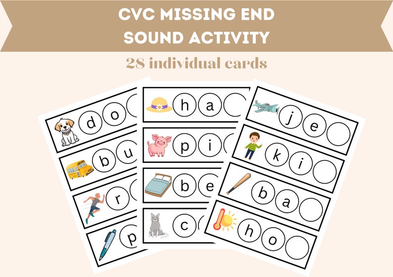 CVC Missing End Sound Activity, Literacy, Reading, PRINTABLE, Set of 28 ...