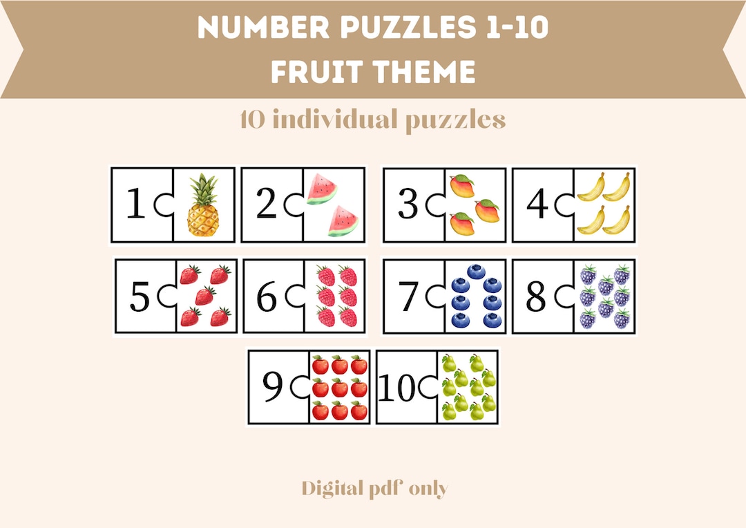 Number Puzzles 1-10, Fruit Theme, Counting Activity, DIGITAL DOWNLOAD ...