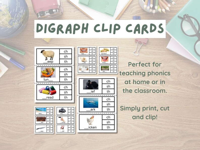 Digraph Clip Cards, Real Images, Digital Download, Printable, Letter ...