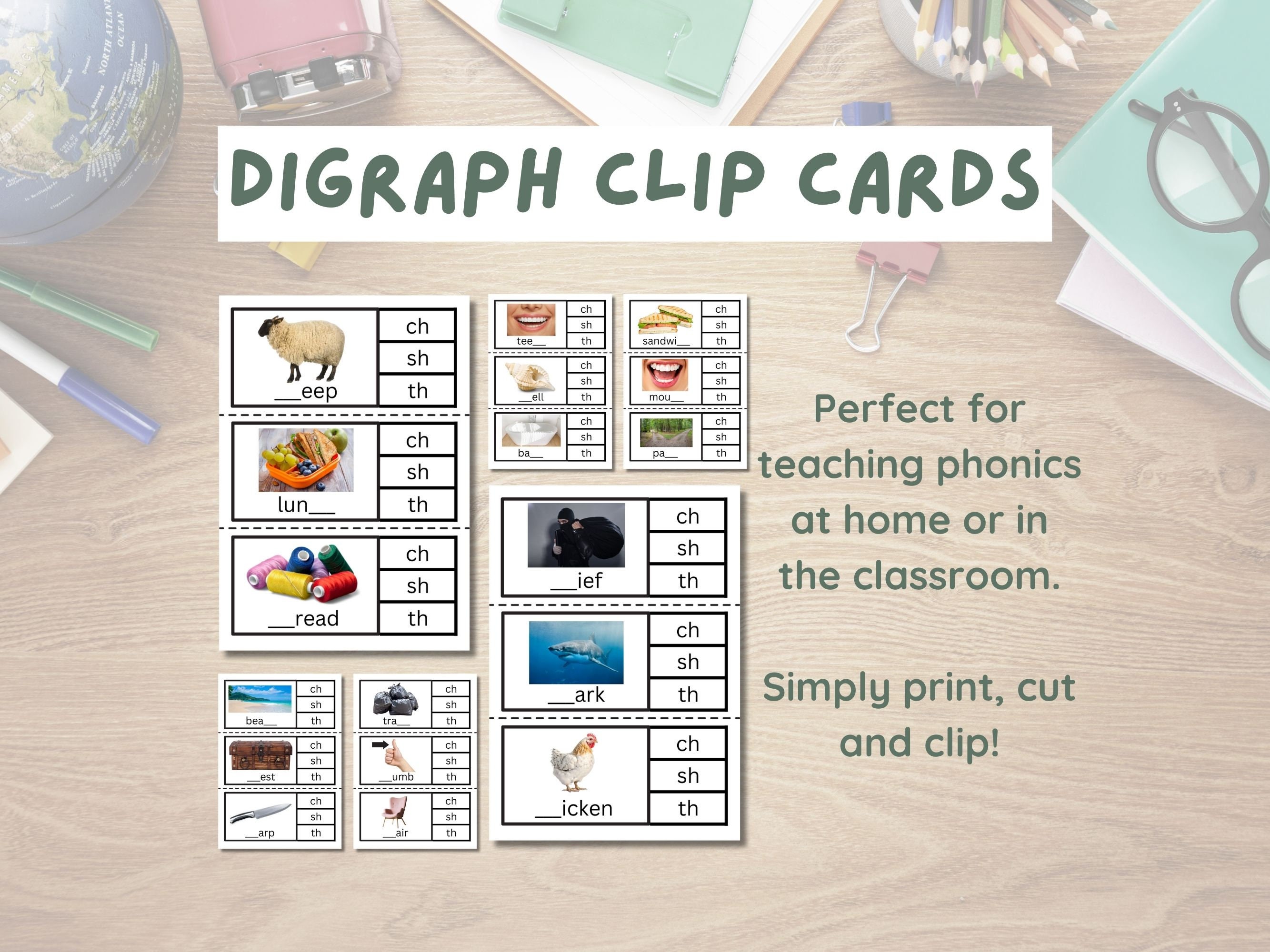 Digraph Clip Cards, Real Images, Digital Download, Printable, Letter ...