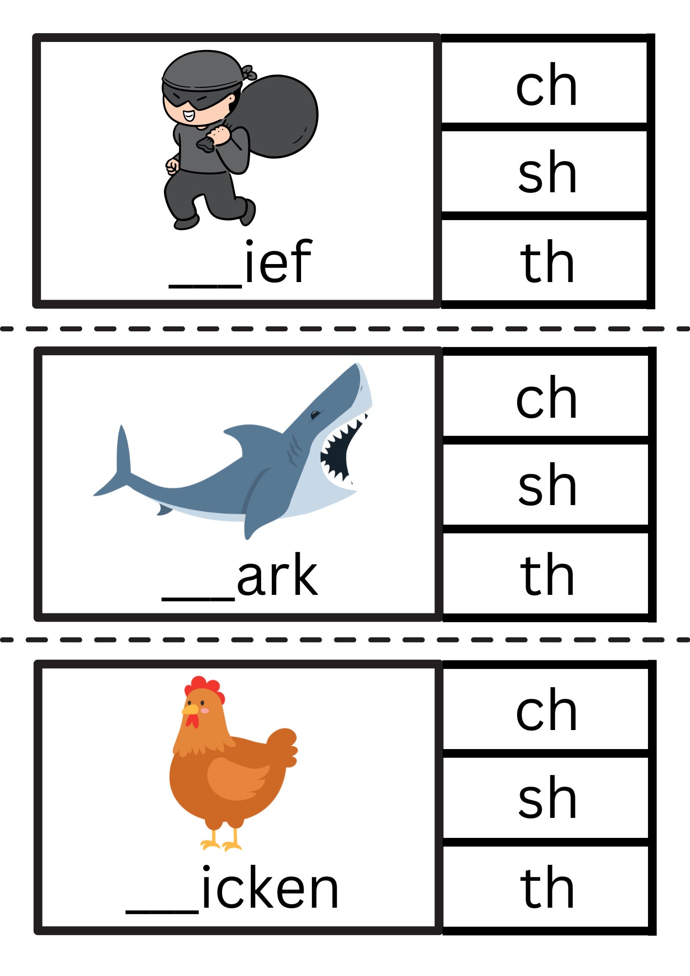 Digraph Clip Card Activity Sh Ch Th Digraphs DIGITAL - Etsy