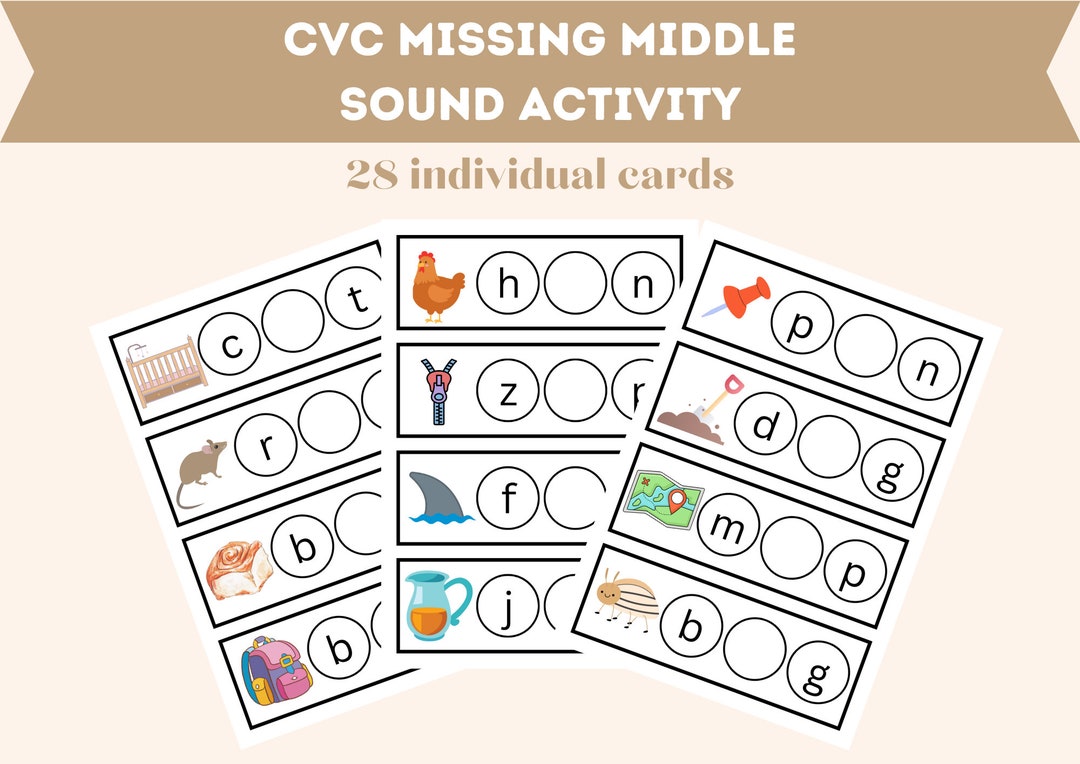 CVC Missing Middle Sound Activity, Literacy, Reading, PRINTABLE, Set of ...