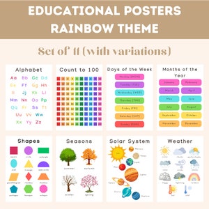 Rainbow Educational Posters, Set of 11 With Variations for Some, 18 ...