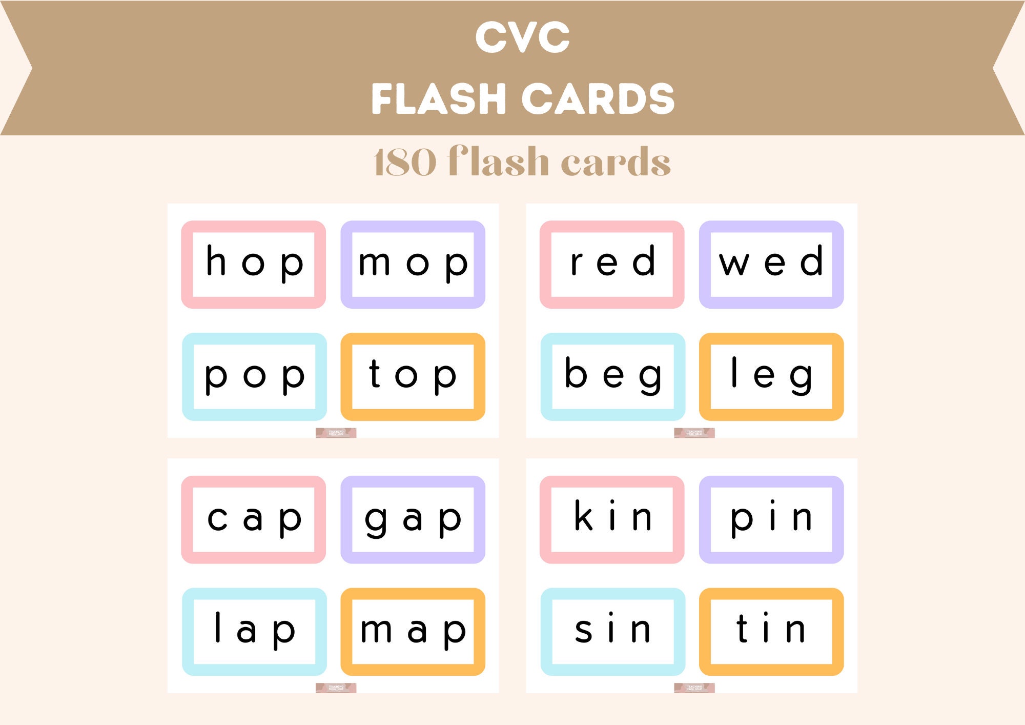 CVC Flash Cards, Set of 180 Flash Cards for Literacy, Reading, DIGITAL ...
