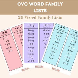 CVC Word Family Lists, Flash Cards for Literacy, Reading, DIGITAL ...