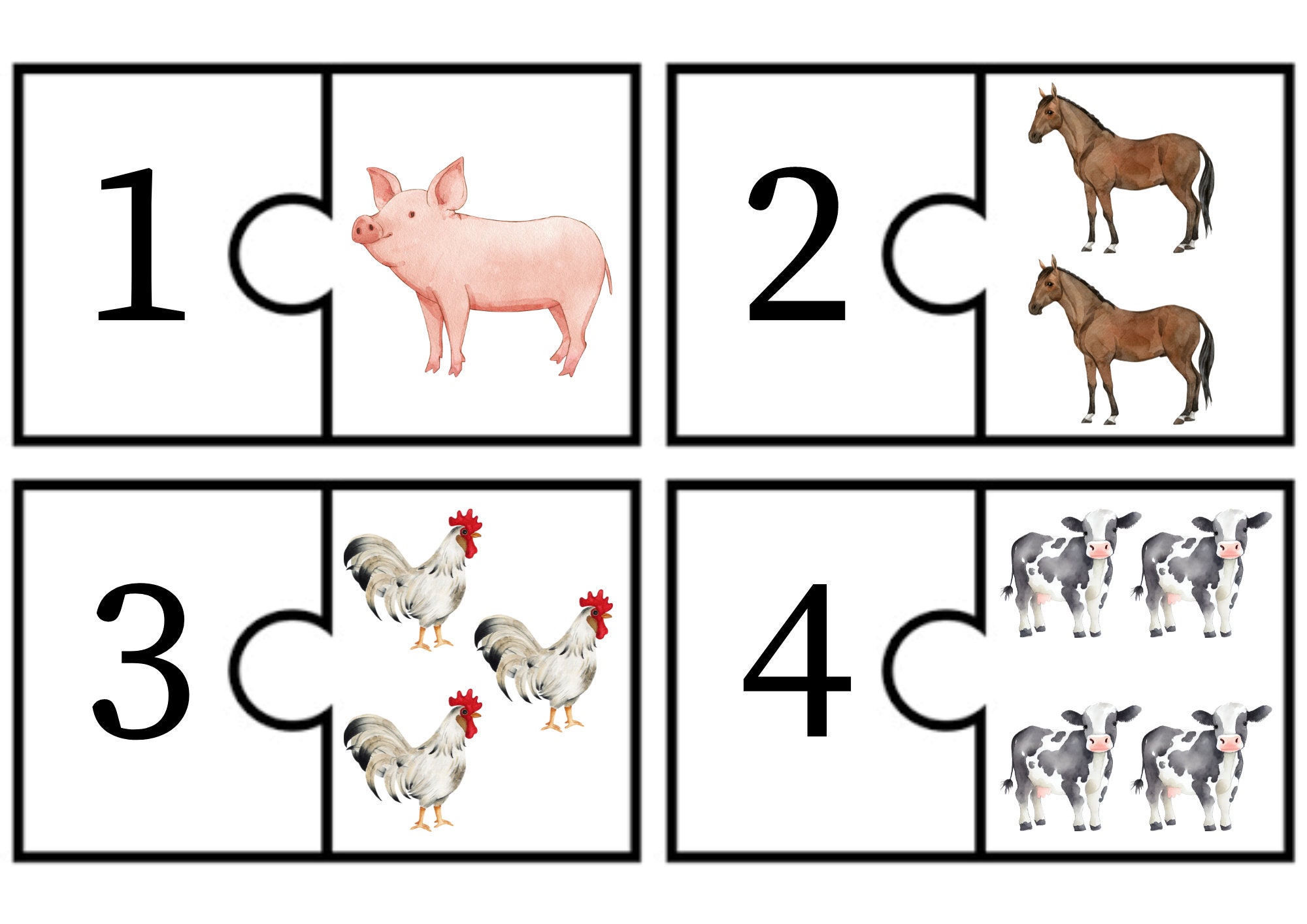 Number Puzzles 1-10, Farm Animal Theme, Counting Activity, DIGITAL ...