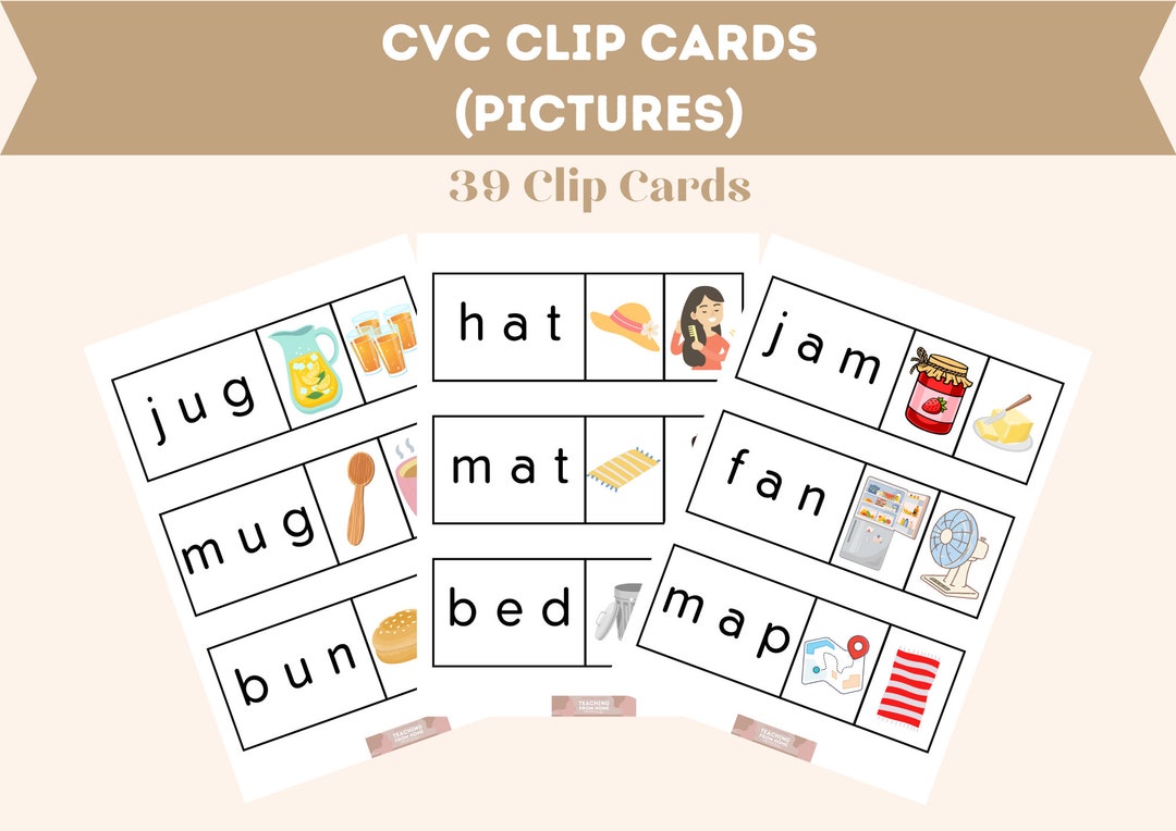 CVC Clip Cards With Pictures, DIGITAL DOWNLOAD, Printable, Letter ...