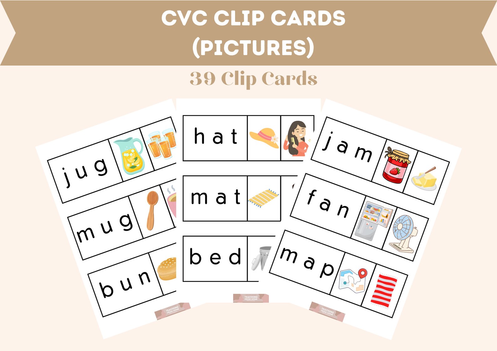 CVC Clip Cards With Pictures, DIGITAL DOWNLOAD, Printable, Letter ...
