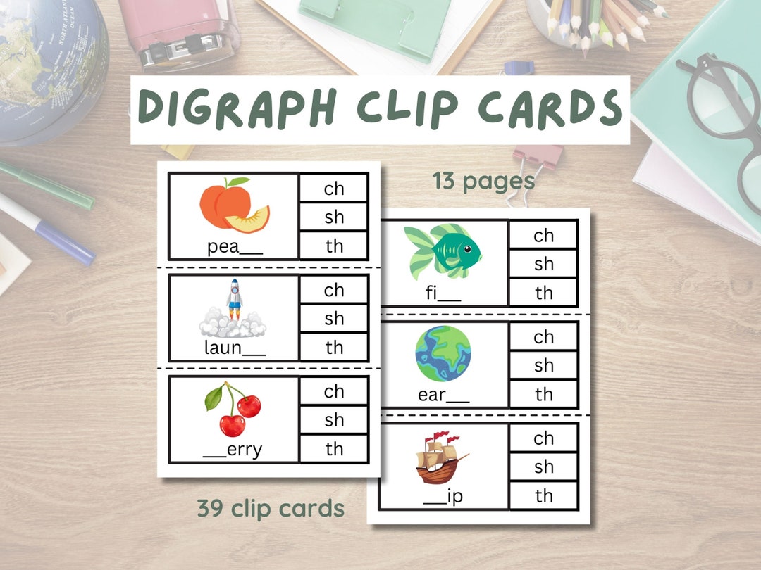 Digraph Clip Cards, Digital Download, Printable, Letter Recognition ...