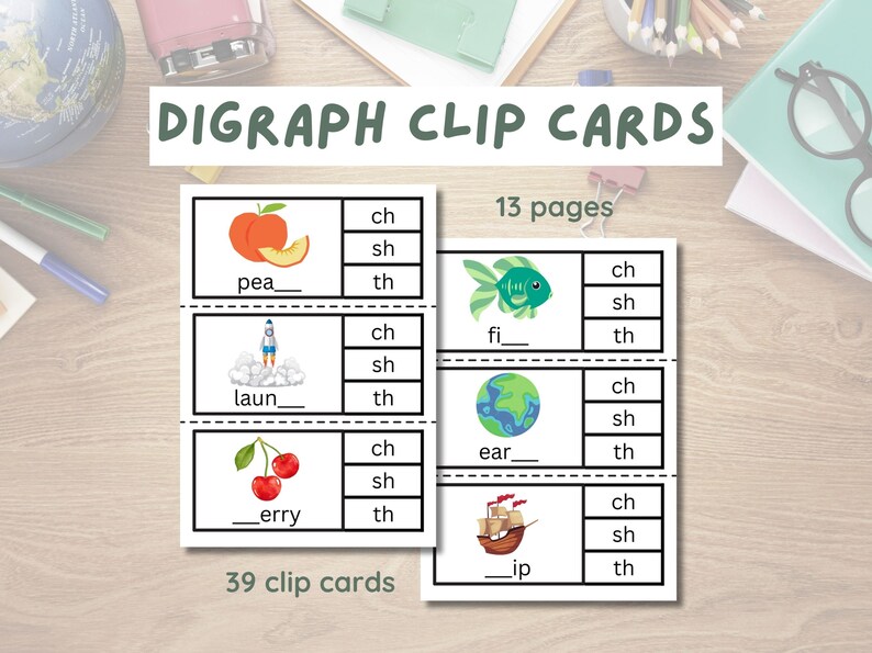 Digraph Clip Cards, Digital Download, Printable, Letter Recognition ...