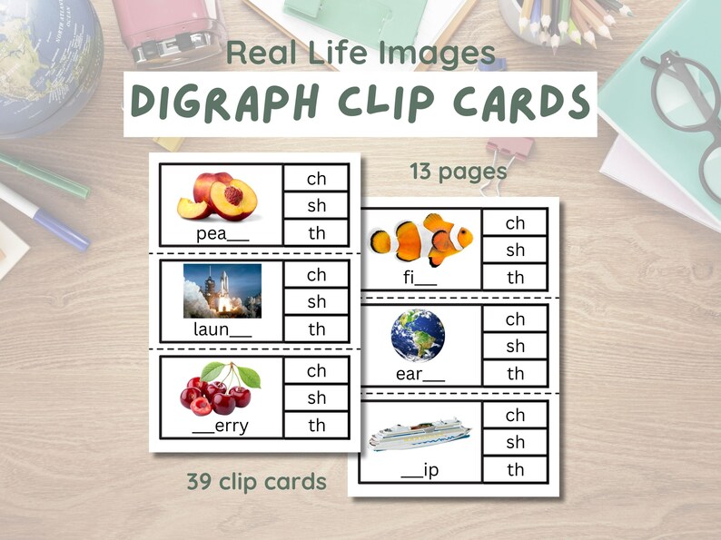 Digraph Clip Cards, Real Images, Digital Download, Printable, Letter ...