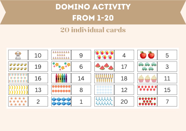 Counting to 20 Domino Activity, DIGITAL, Printable - Etsy