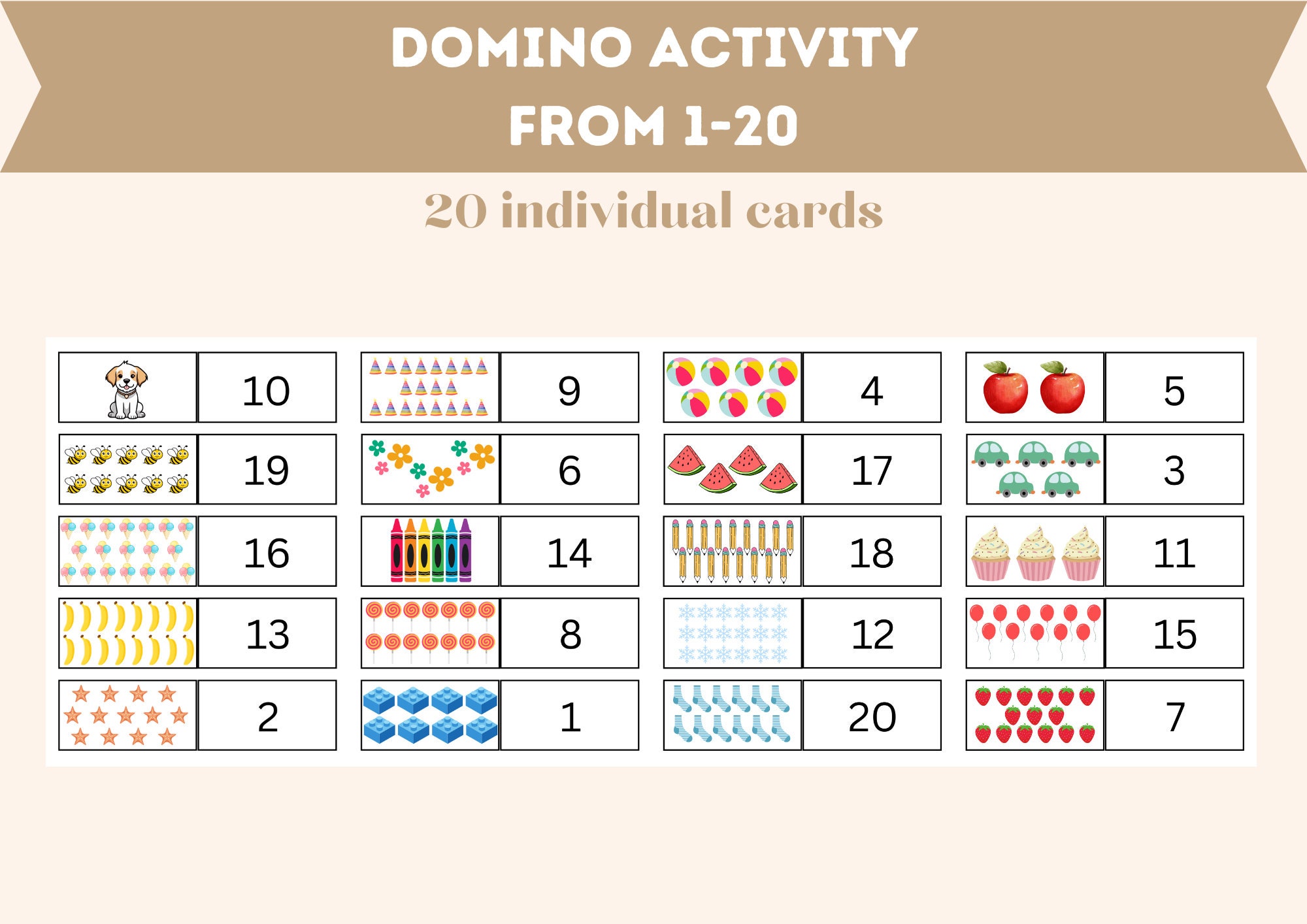 Counting to 20 Domino Activity, DIGITAL, Printable - Etsy