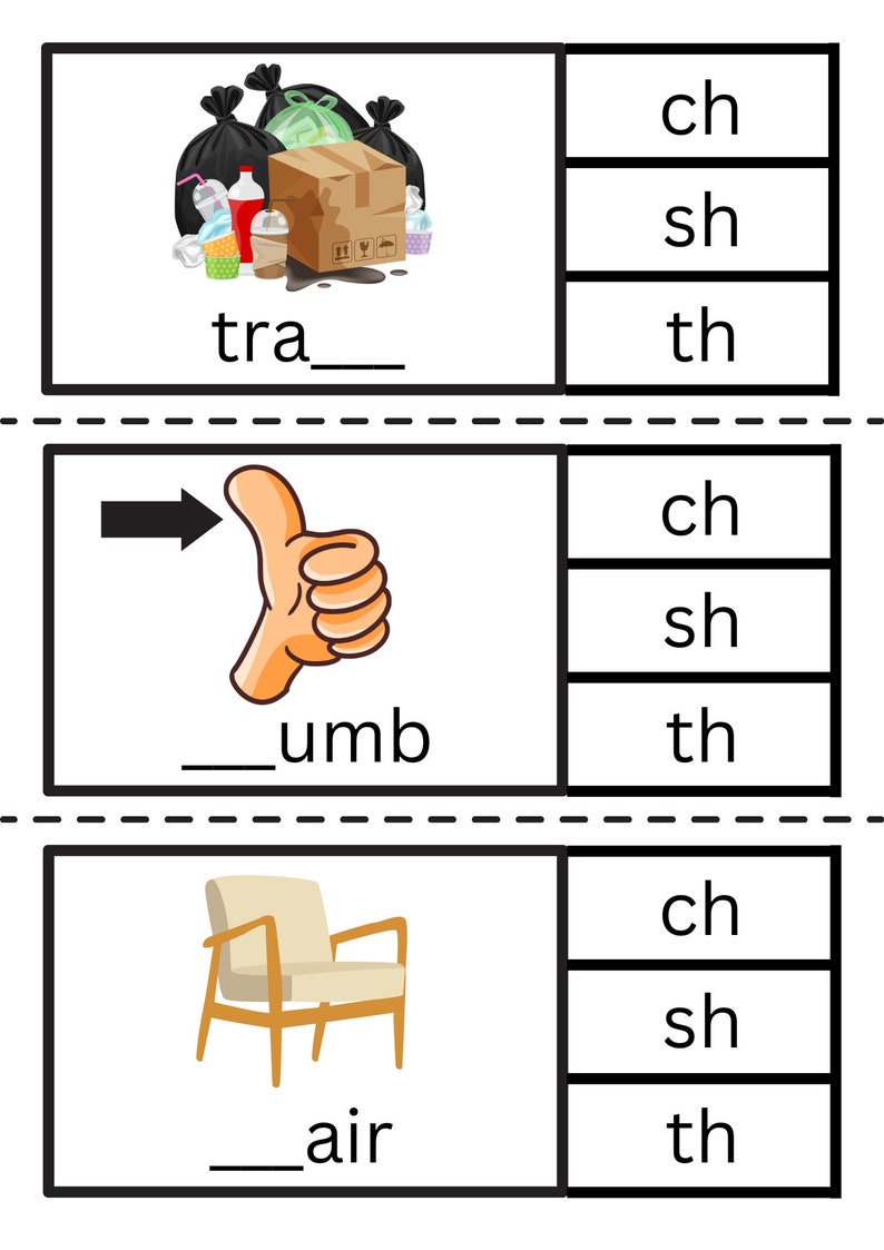 Digraph Clip Card Activity, Sh, Ch, Th Digraphs, DIGITAL DOWNLOAD ...