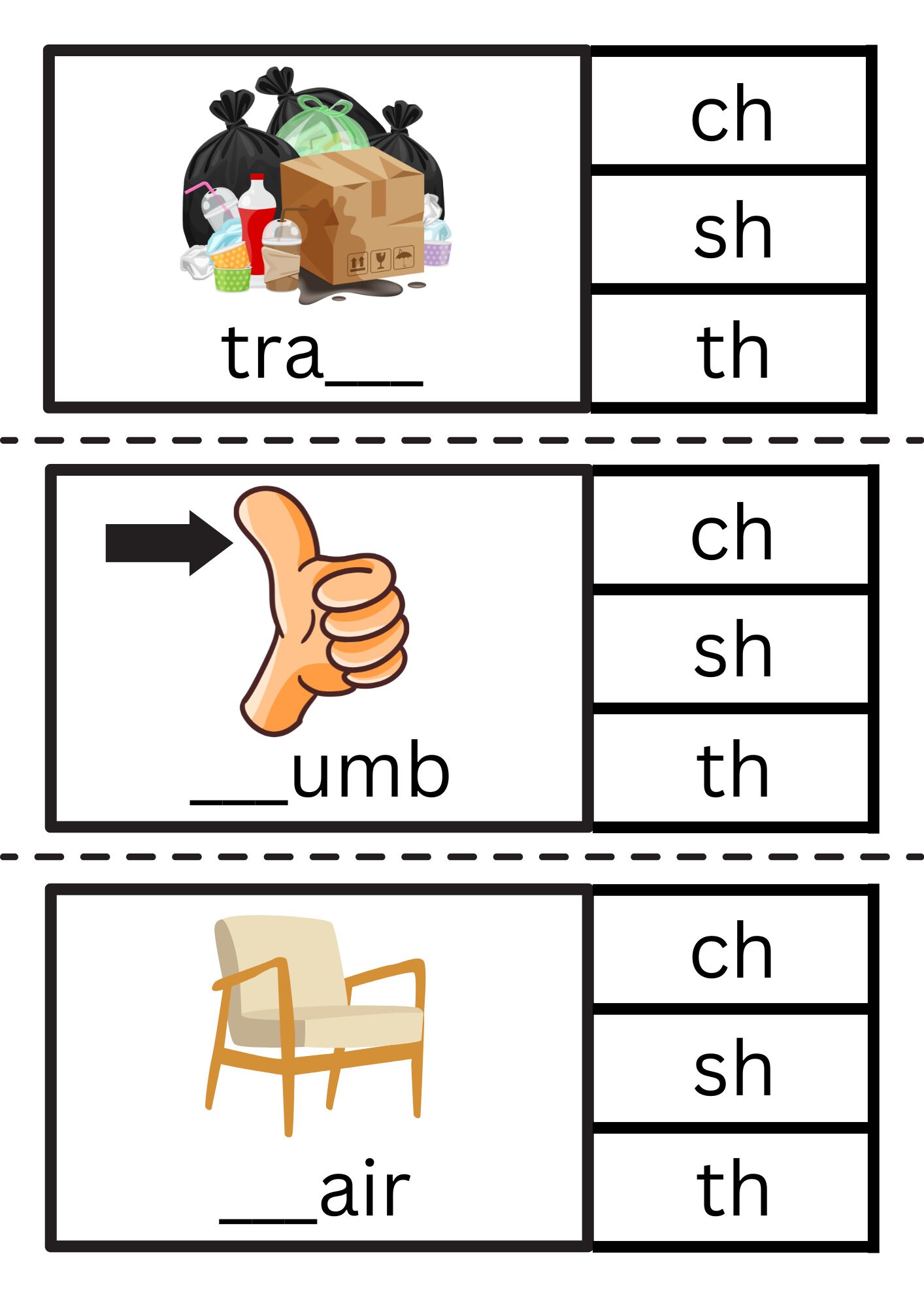 Digraph Clip Card Activity, Sh, Ch, Th Digraphs, DIGITAL DOWNLOAD ...