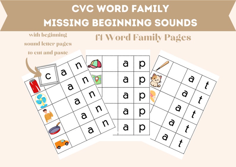 CVC Word Family Activity, Missing Beginning Sounds, Literacy, Reading ...