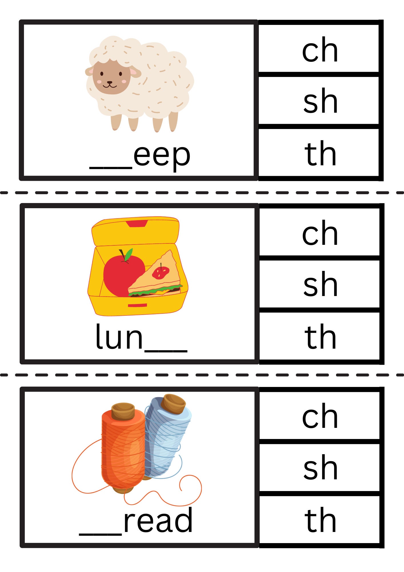 Digraph Clip Card Activity, Sh, Ch, Th Digraphs, DIGITAL DOWNLOAD ...