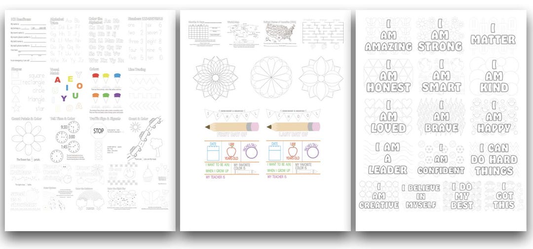 Coloring Sheet Bundle Activity Sheets Kids Coloring Sheets Affirmations ...