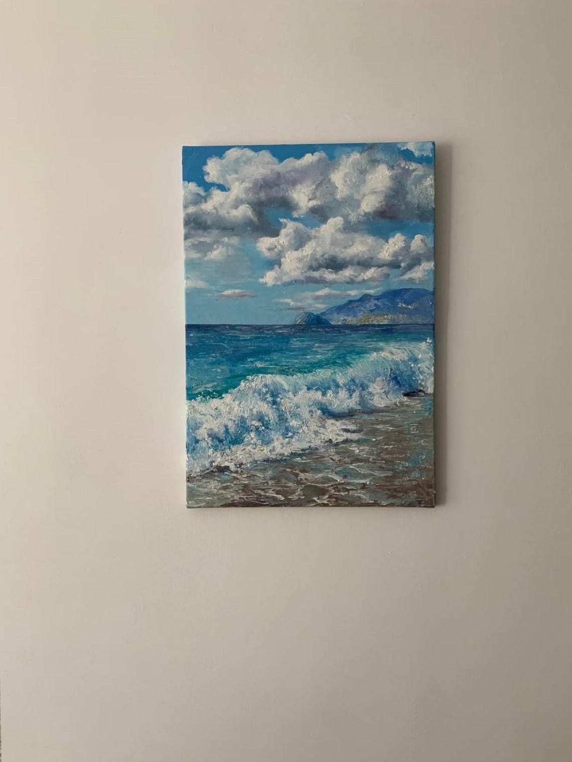 Original Turquoise Beach Wave Oil Painting Impasto Ocean Seascape ...
