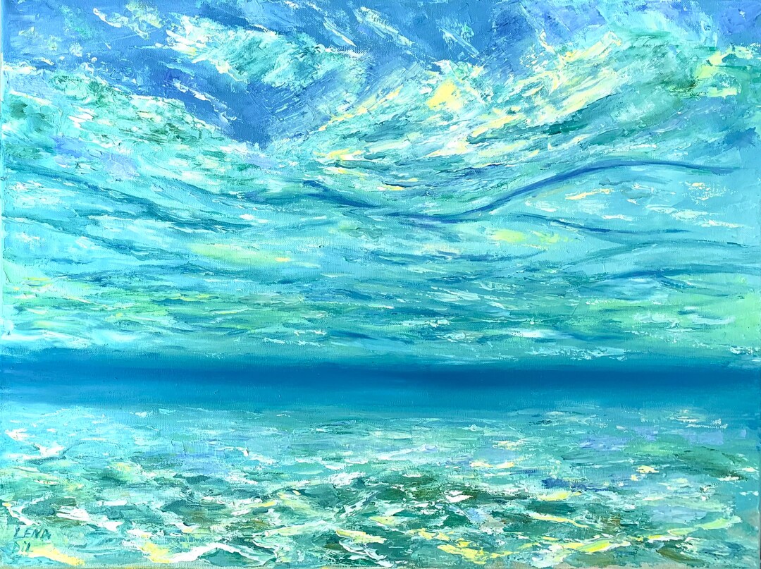 Shallow Seascape Art - Underwater Sun Glow Oil Painting on Canvas - Etsy