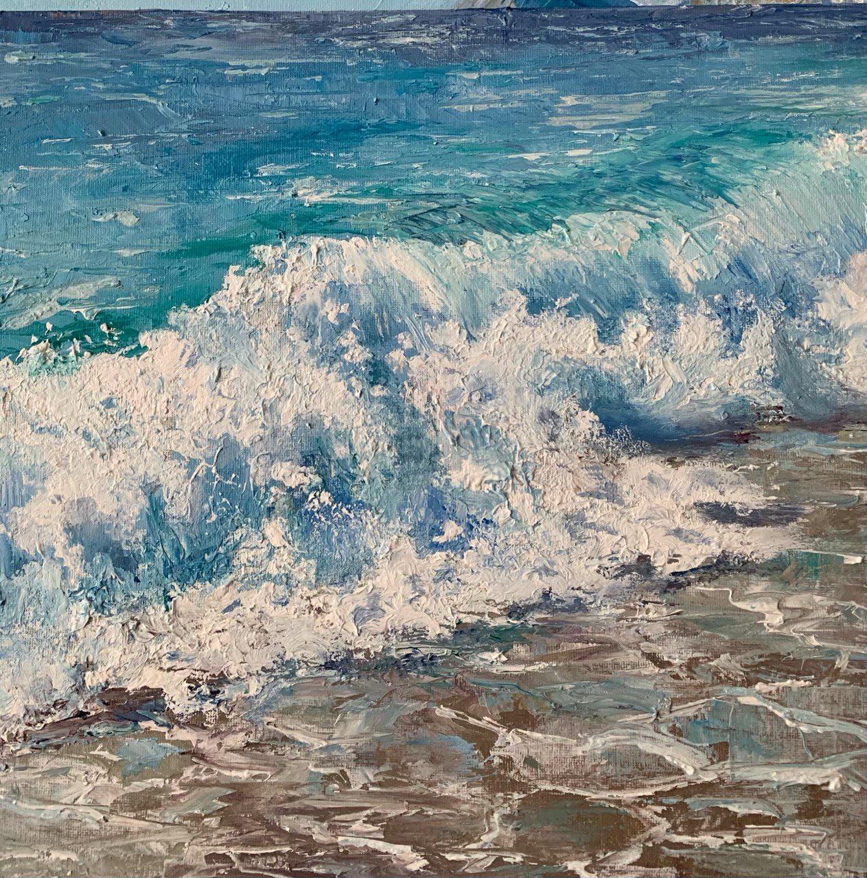Original Turquoise Beach Wave Oil Painting Impasto Ocean Seascape ...