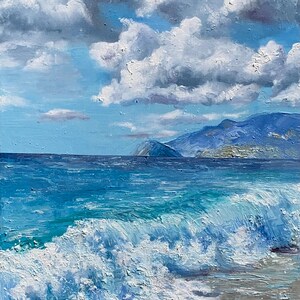 Original Turquoise Beach Wave Oil Painting Impasto Ocean Seascape ...
