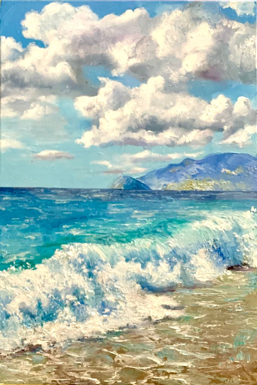 Original Turquoise Beach Wave Oil Painting Impasto Ocean Seascape ...