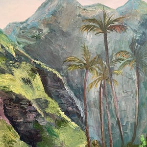Paradise Island: Original Oil Painting, Seascape of Mountain View and ...