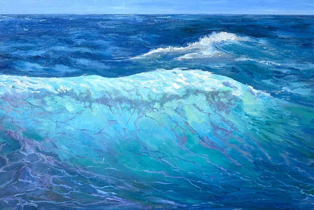 Original Oil Painting: Impressionism Ocean Wave Seascape (15.75x23.62 ...