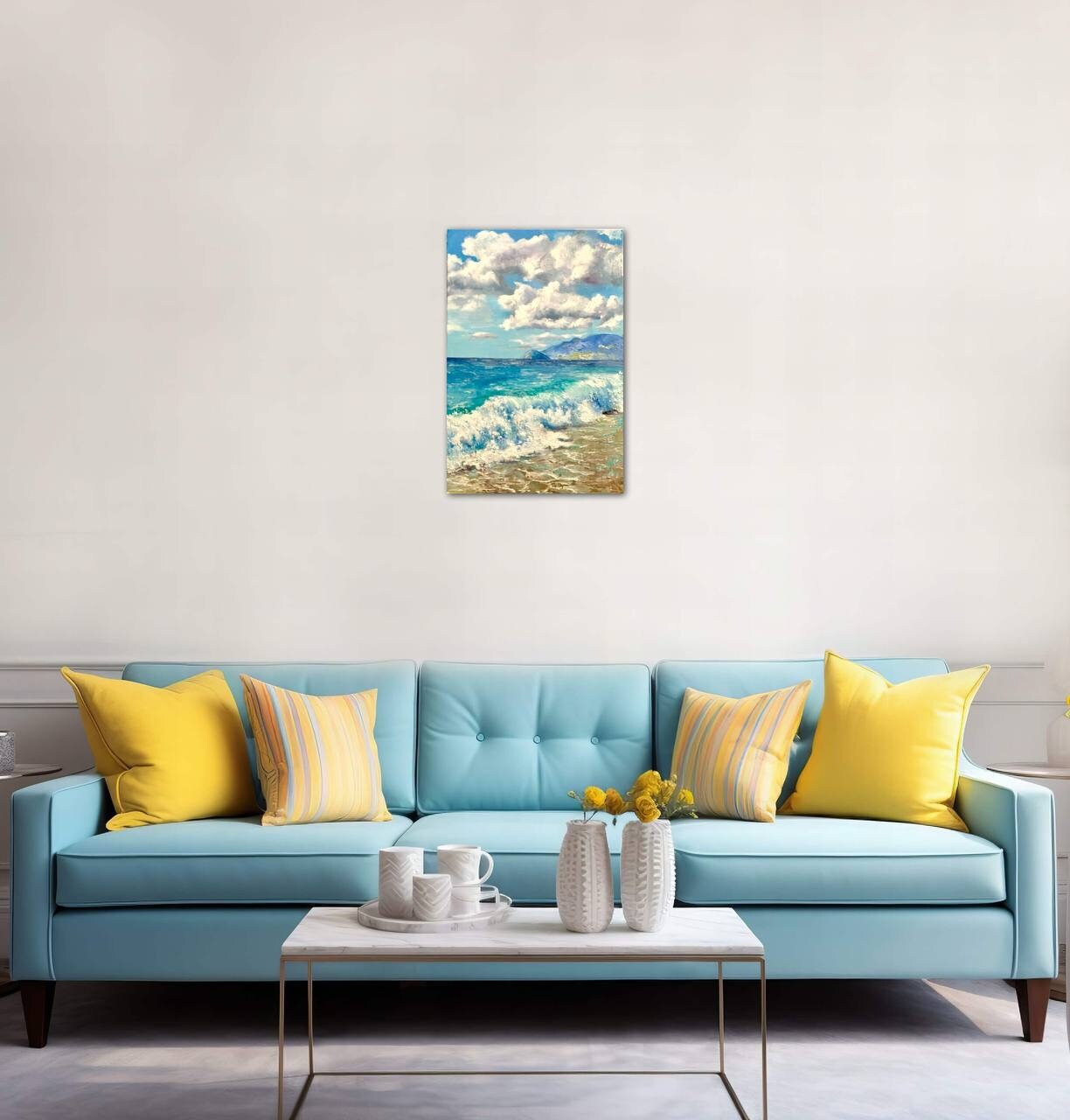 Original Turquoise Beach Wave Oil Painting Impasto Ocean Seascape ...