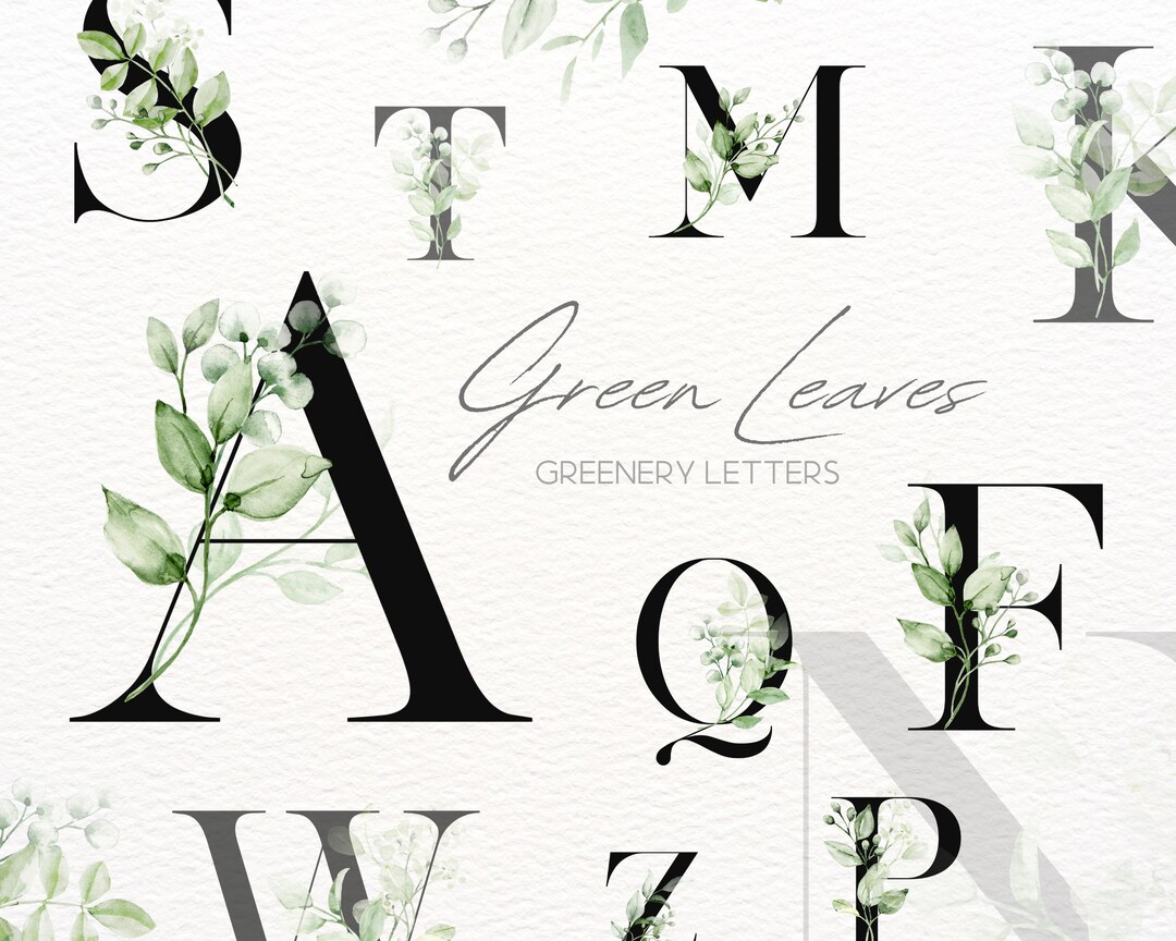 Greenery Alphabet Clipart Black Alphabet Clipart Wedding - Etsy Singapore