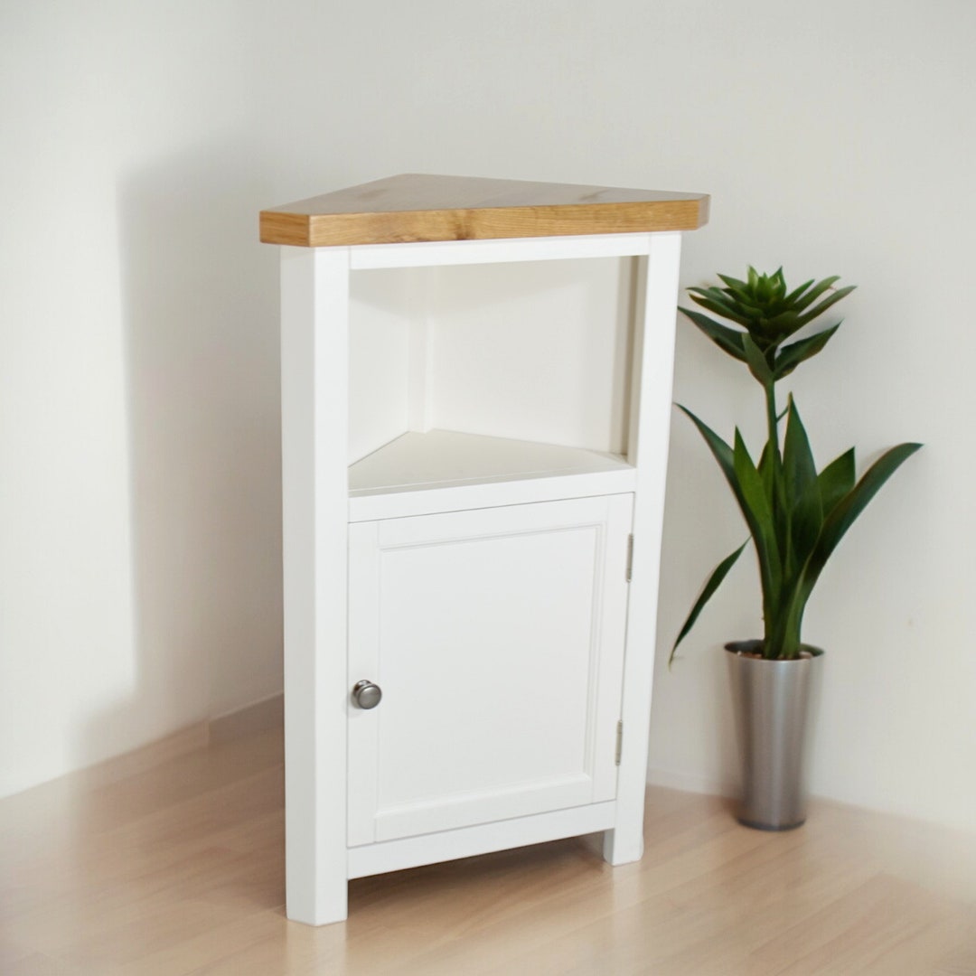 Grofurniture Snow White Corner Cabinet, Tall Oak Cabinet for Corner ...