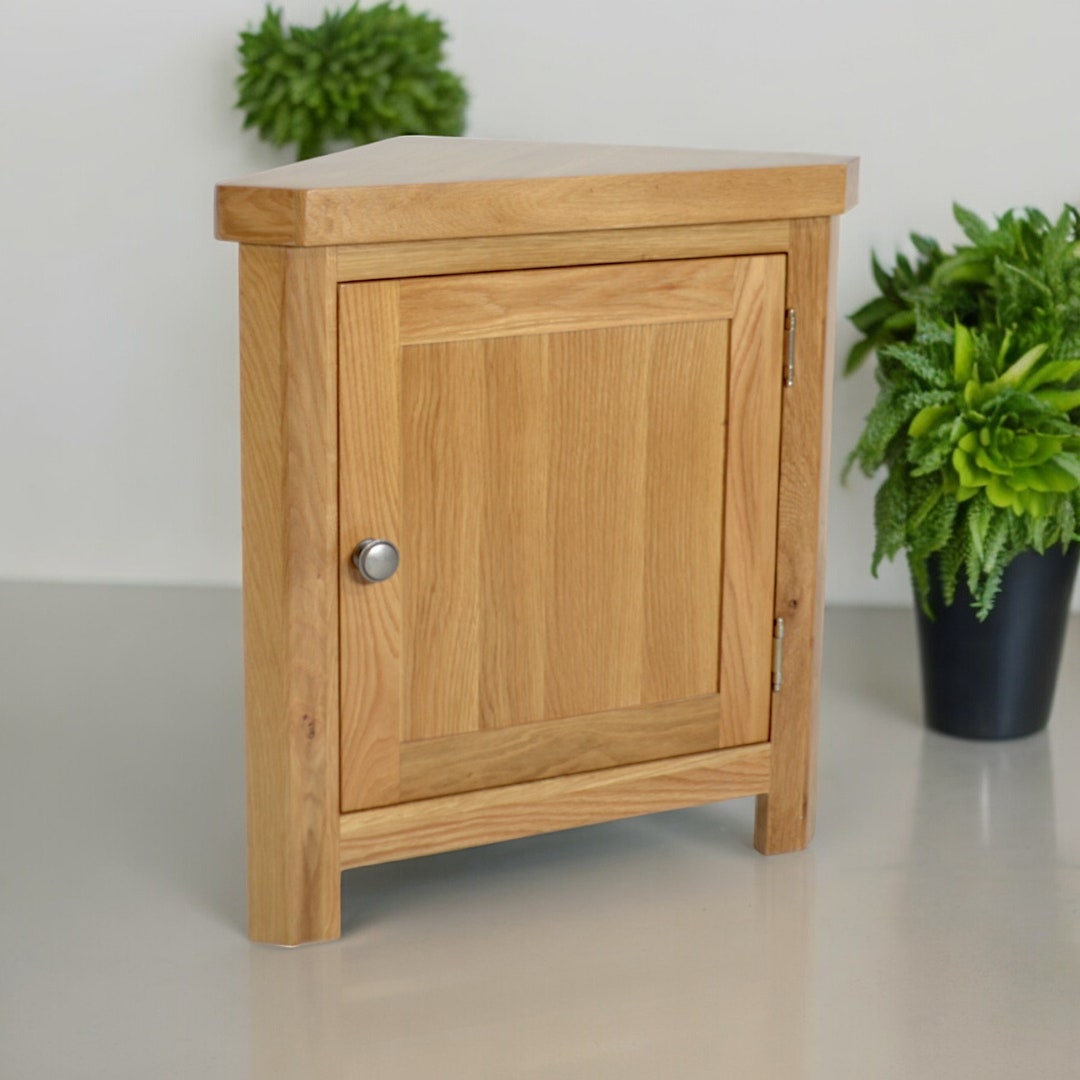Grofurniture Oak Small Corner Cabinet, Solid Oak Corner Unit for Livingroom or Hallway, Corner ...