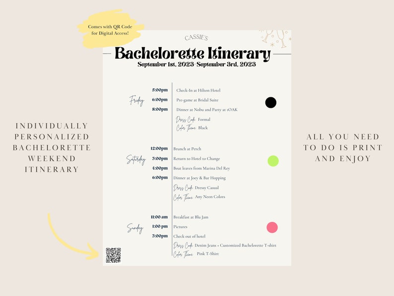 Personalized Bachelorette Itinerary Template, Bachelorette Itinerary ...