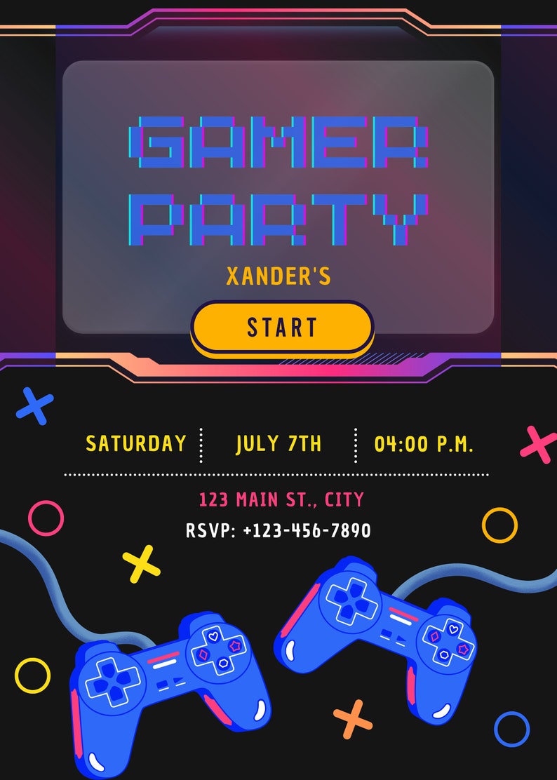 Editable 5x7 Gamer Party Invitation Template - Etsy