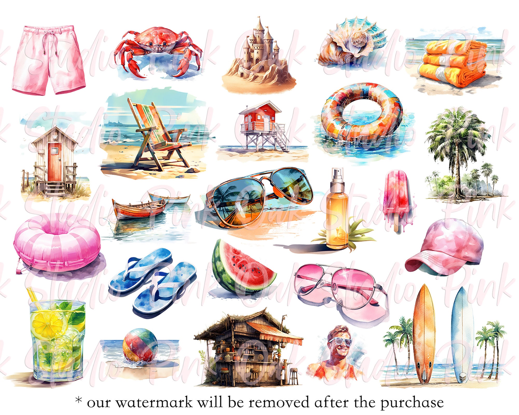 Summer Beach Emotions, Clipart, PNG, Transparent Background, Commercial ...