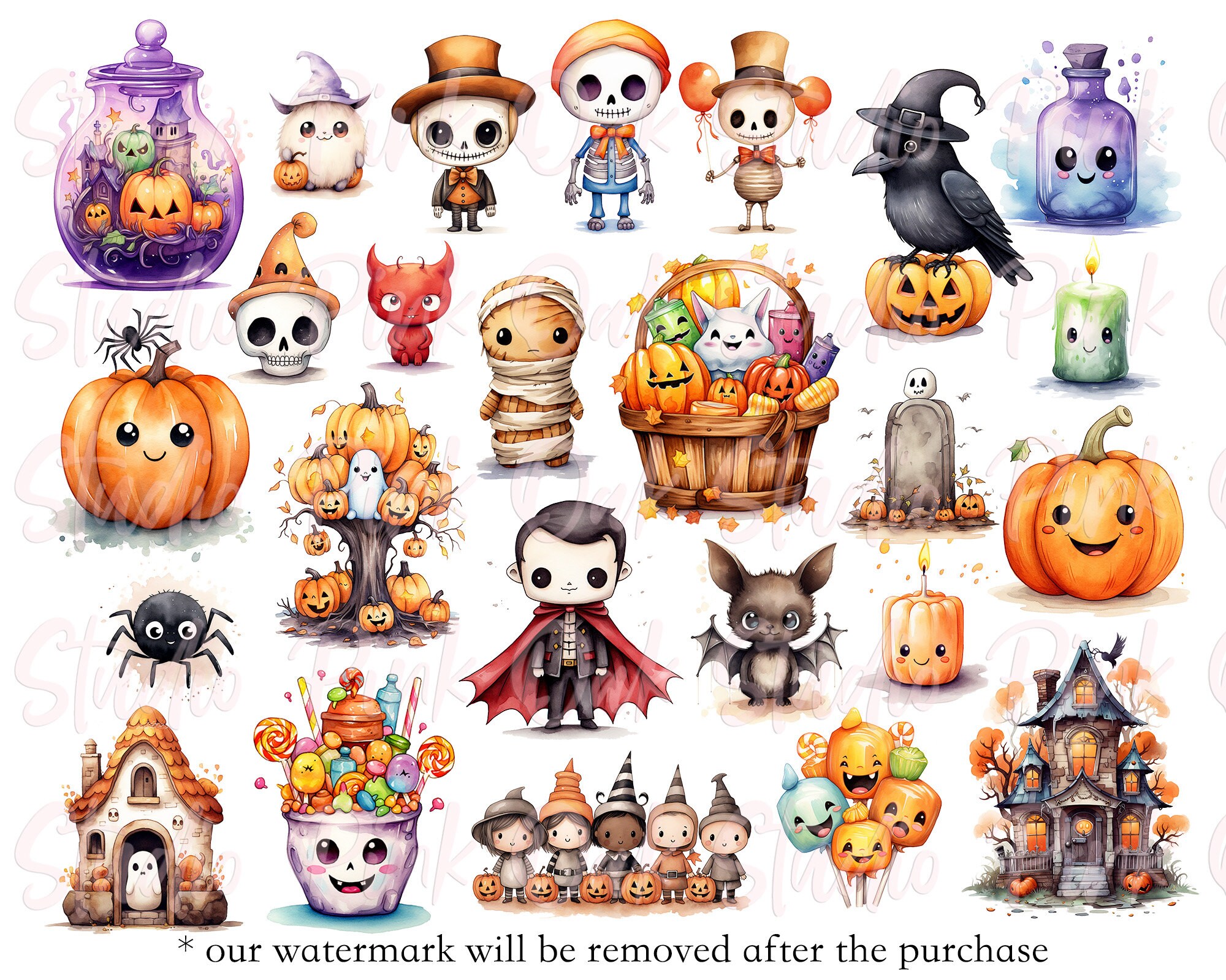 Kawaii Halloween, Cute Halloween, Bundle, Monsters, Vampires, Skeletons ...