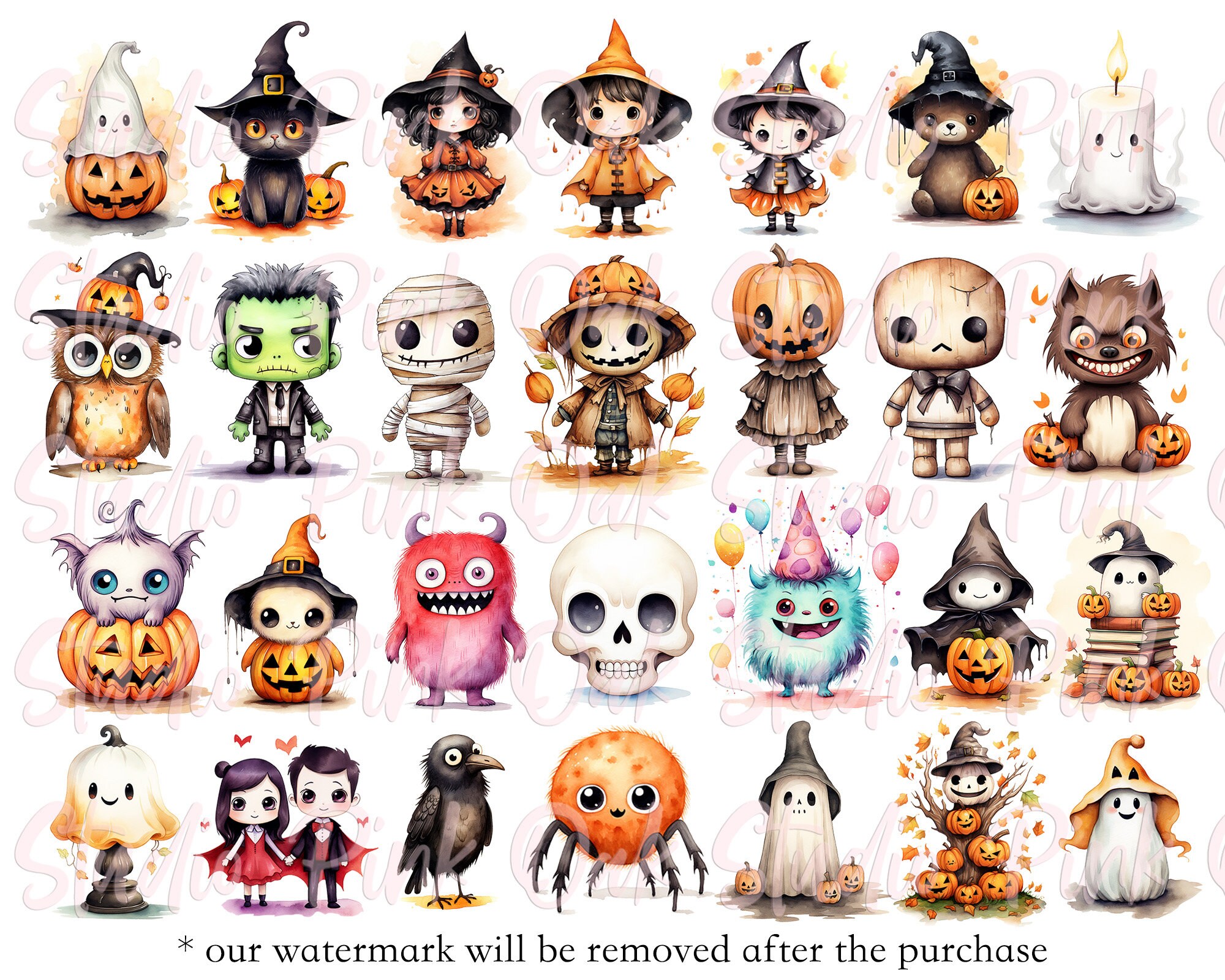 Kawaii Halloween, Cute Halloween, Bundle, Monsters, Vampires, Skeletons ...