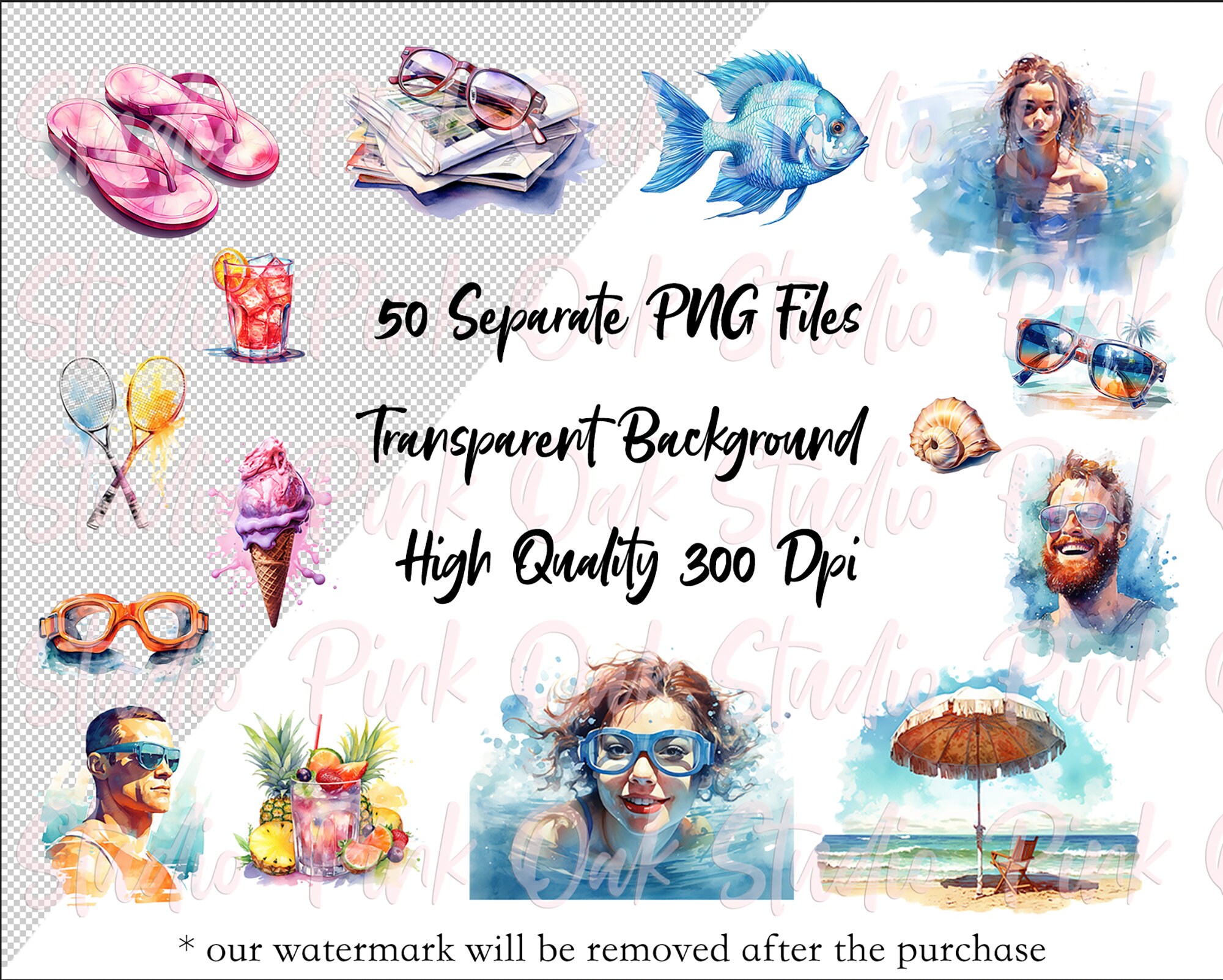 Summer Beach Emotions, Clipart, PNG, Transparent Background, Commercial ...