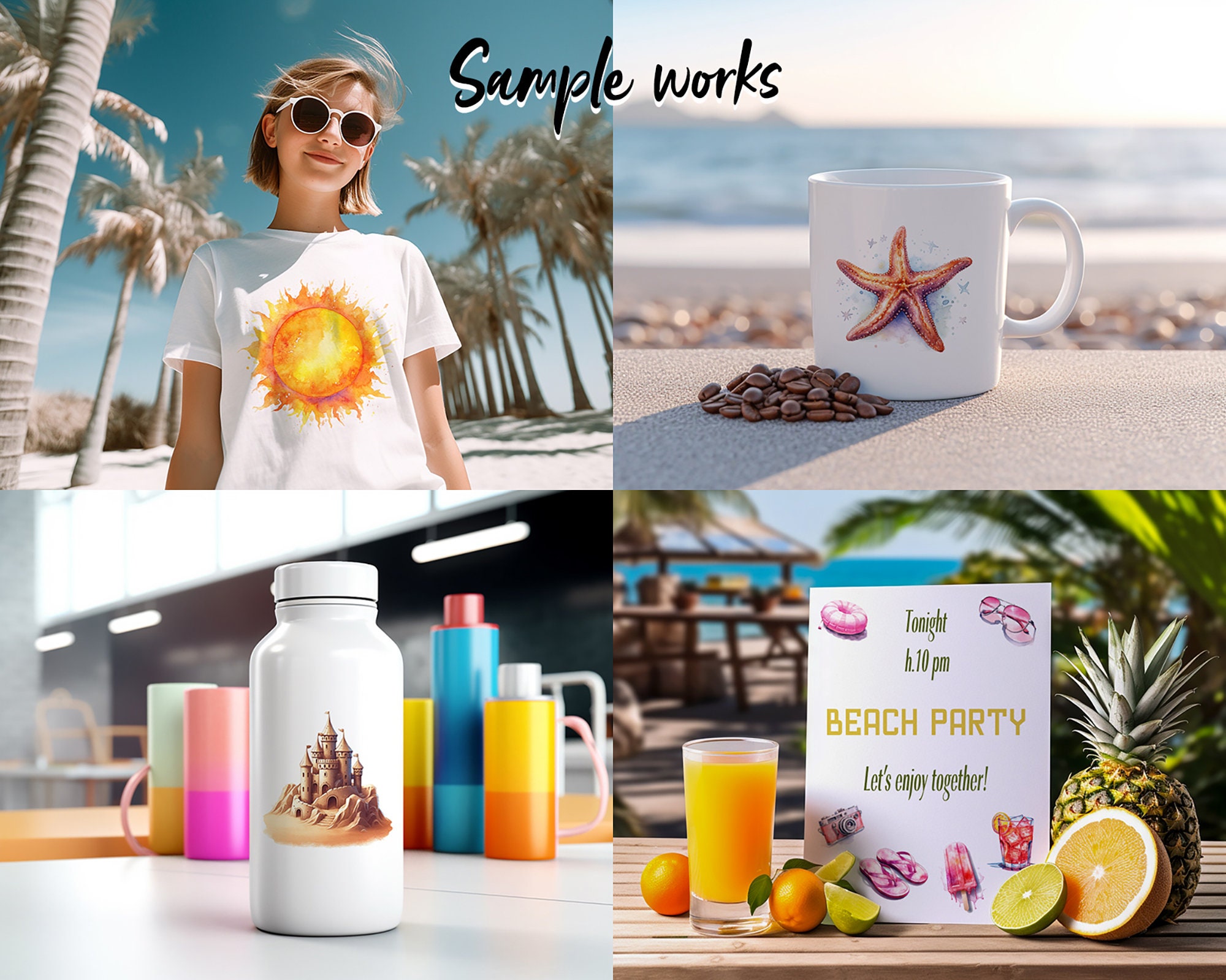 Summer Beach Emotions, Clipart, PNG, Transparent Background, Commercial ...