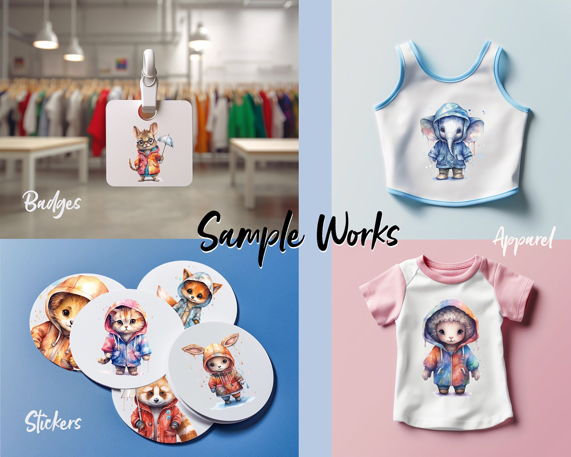 Cute Animals With Raincoat, Watercolor Clipart, PNG, Transparent ...