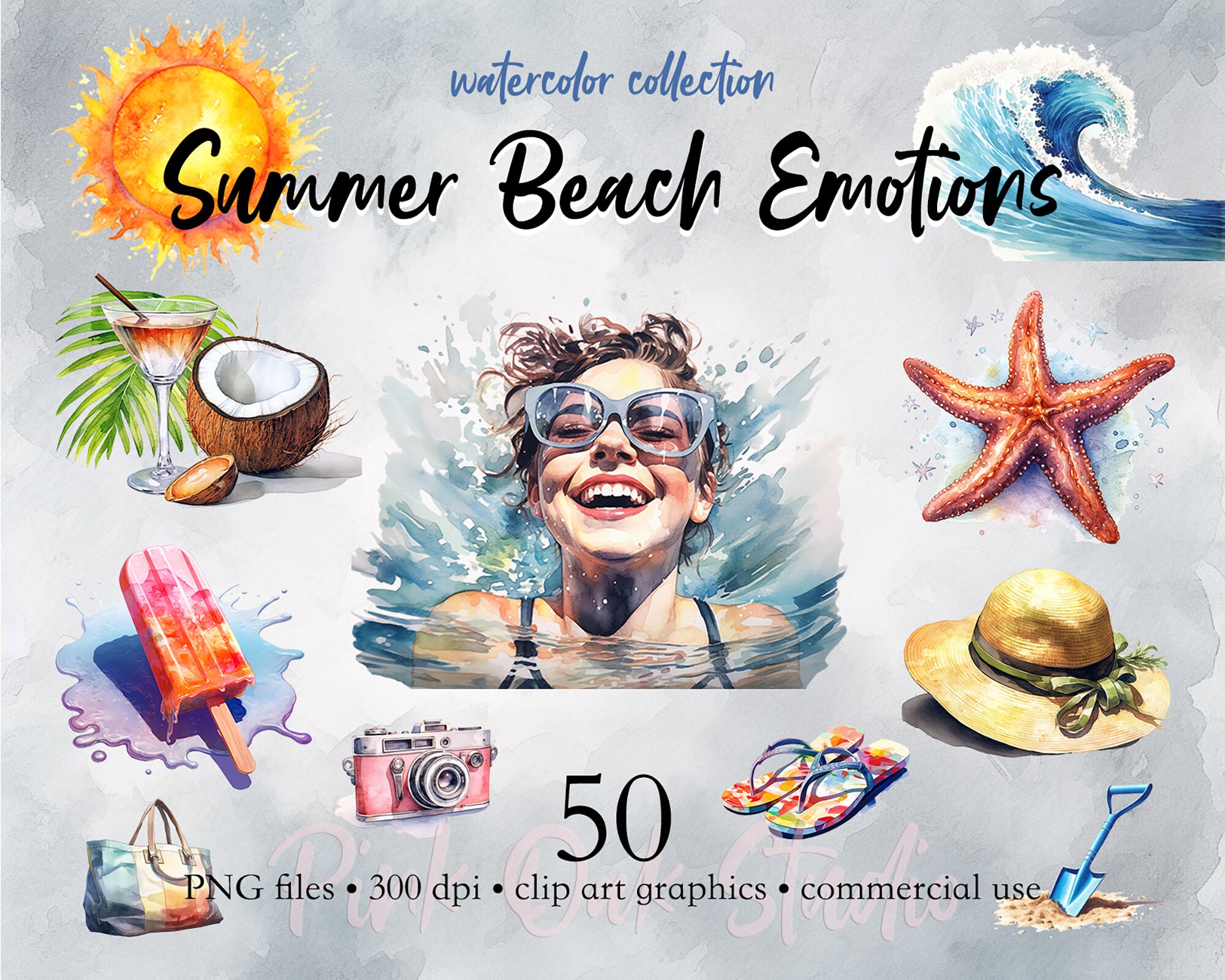 Summer Beach Emotions, Clipart, PNG, Transparent Background, Commercial ...