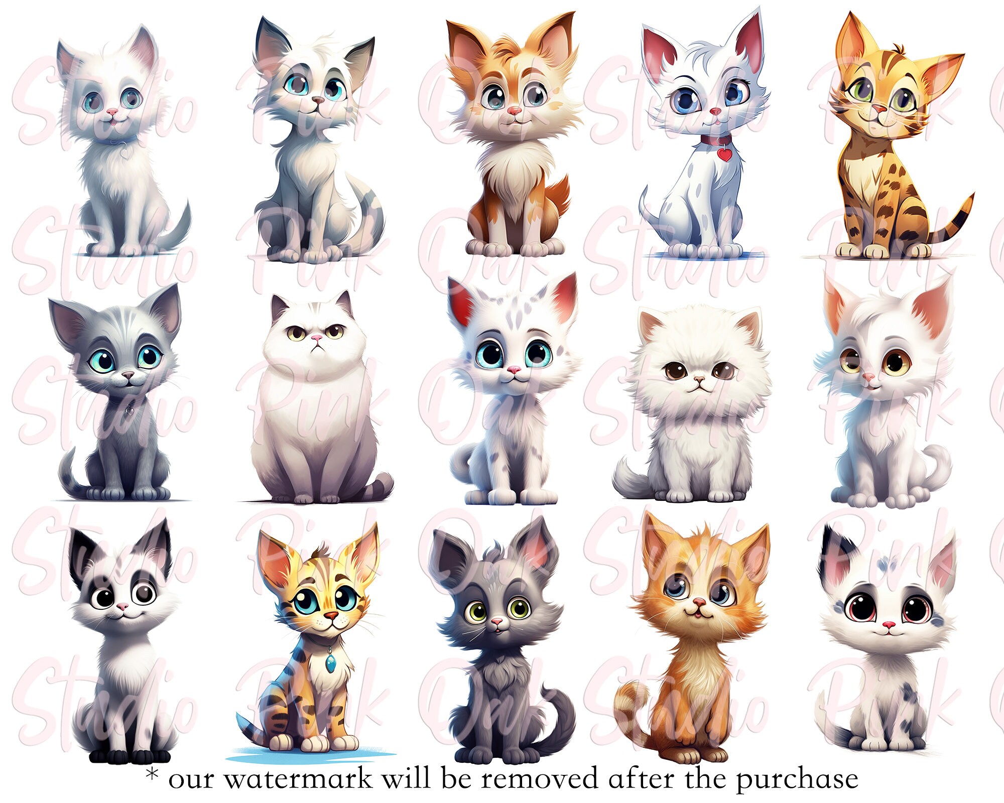 Nice Cat Characters Cartoon Clipart Children Commercial - Etsy