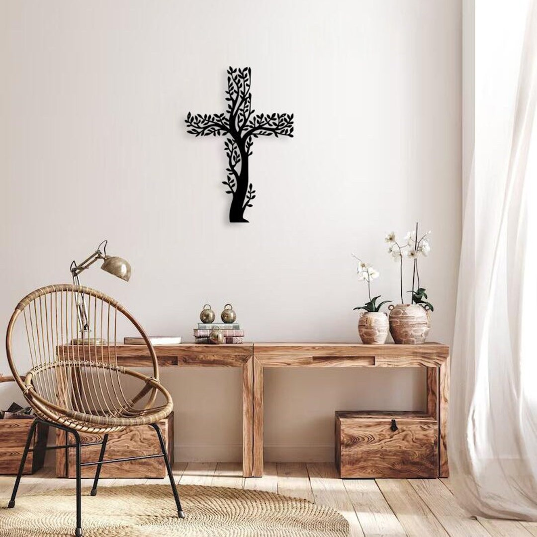 LIVING CROSS Metal Wall Hanging Tree of Life Decor Dogwood Cross ...
