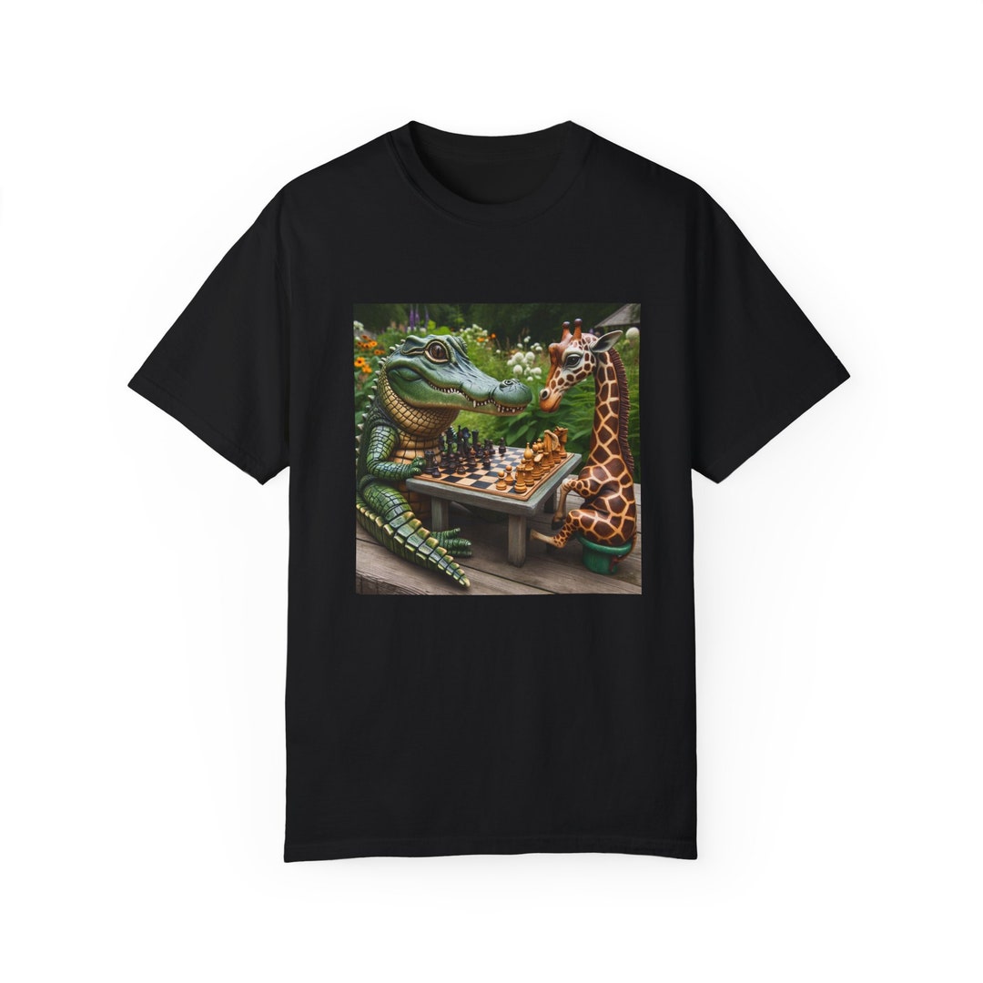 Alligator and Giffale Playing Chess, Unisex Garment-dyed T-shirt - Etsy