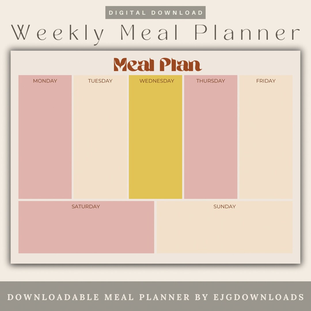 PRINTABLE Weekly Meal Planner for Meal Prep Organisation Digital ...