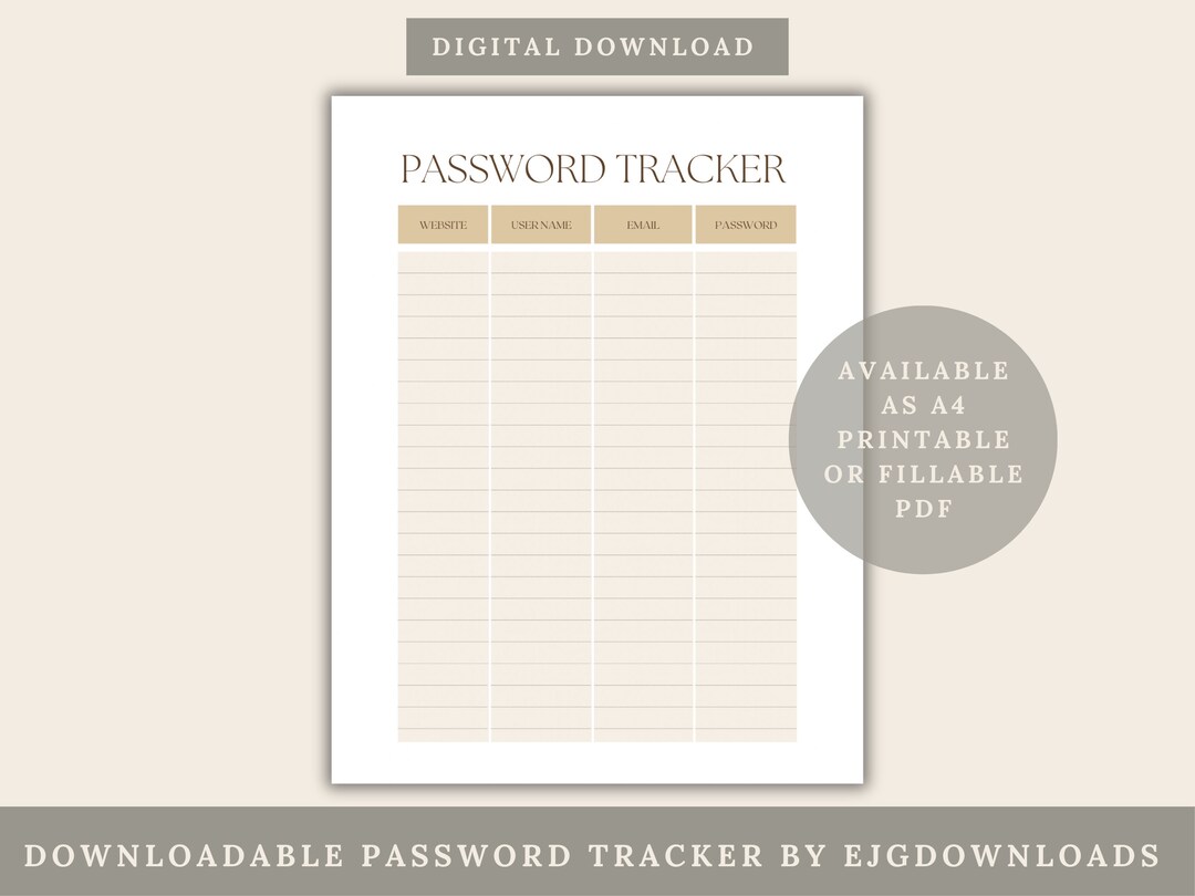 Printable Fillable Password Tracker | Password Log | Digital Download ...